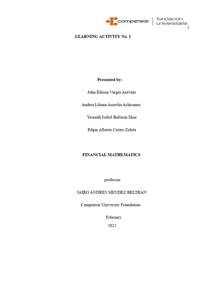 Financial Mathematics Activity #1 | PDF | Interest | Present Value