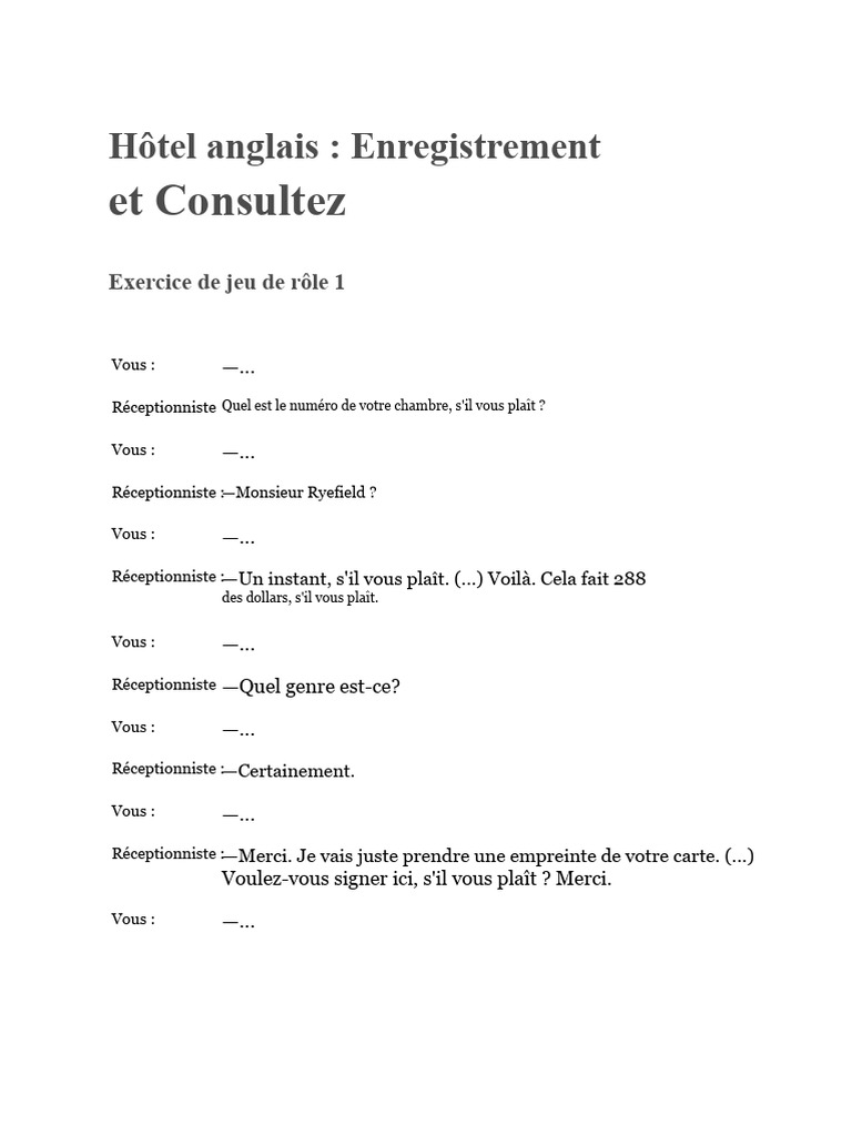 Enregistrement et réservation à l'hôtel | PDF