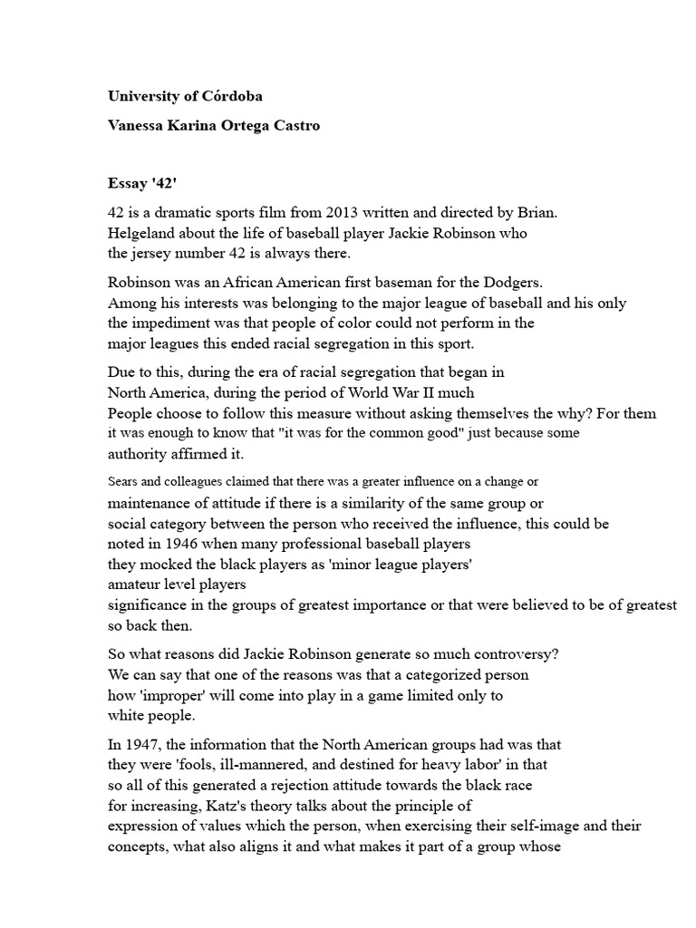 42 Essay | PDF | Jackie Robinson | Social Psychology