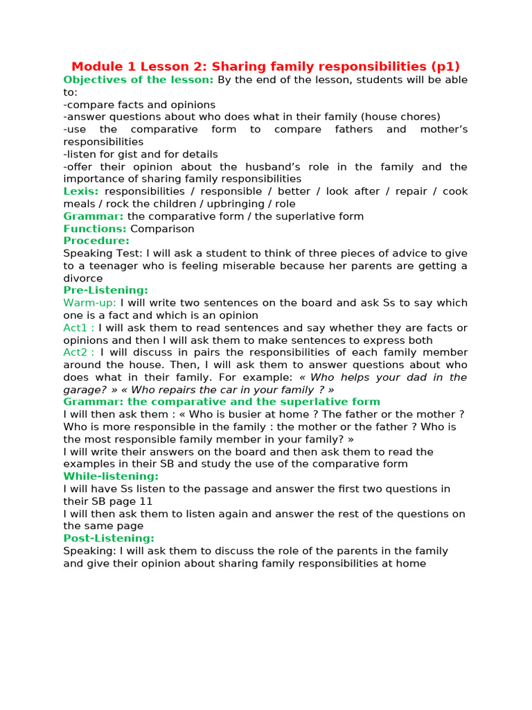 Sharing Family Responsibilites Part1 | PDF