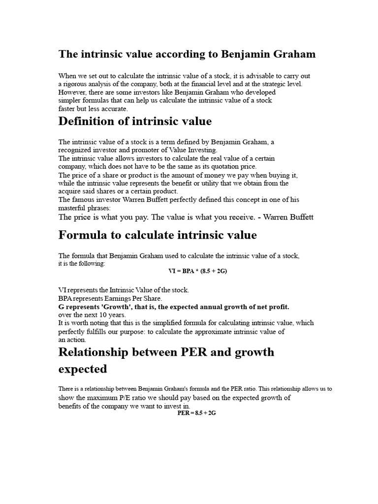 Intrinsic Value | PDF | Value Investing | Benjamin Graham
