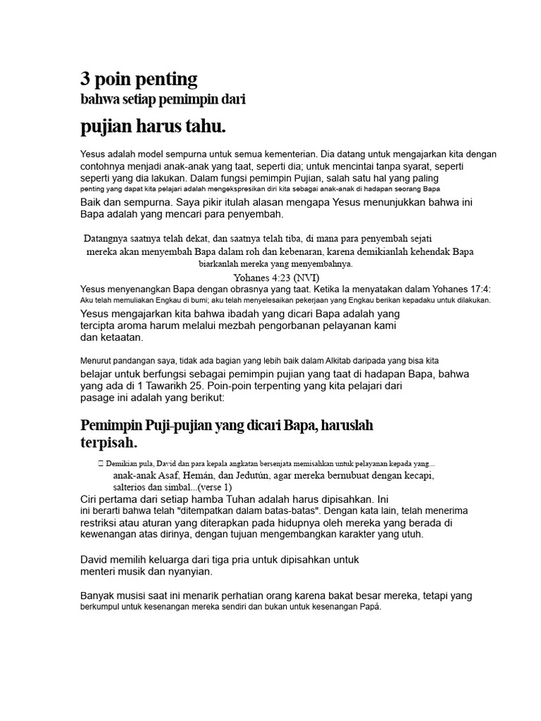 3 Poin Penting Yang Harus Diketahui Setiap Pemimpin Pujian | PDF