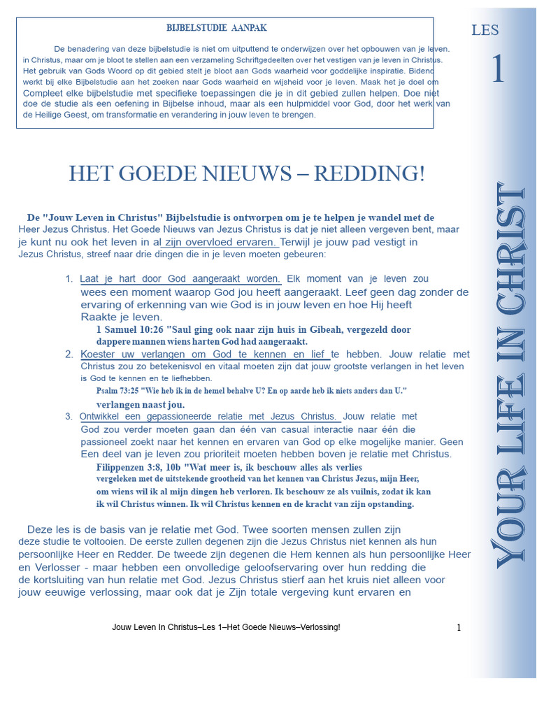 Je Leven in Christus - Les 1 - Het Goede Nieuws - Verlossing! | PDF
