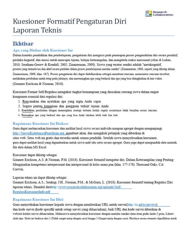 Kuesioner Regulasi Diri Informasi | PDF