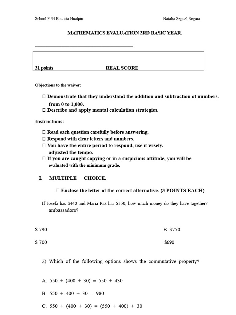 Evaluation of Combined Operations | PDF | Multiple Choice | Cognition
