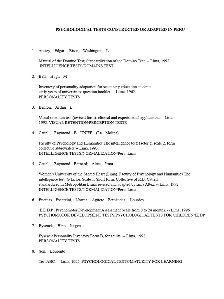 Psychological Tests Built or Adapted in Peru | PDF | Wechsler Adult ...