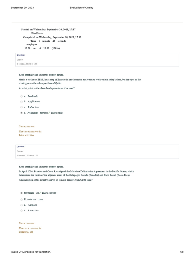 Questionnaire - Evaluation of Quality Unit 1 - Review of The Attempt ...