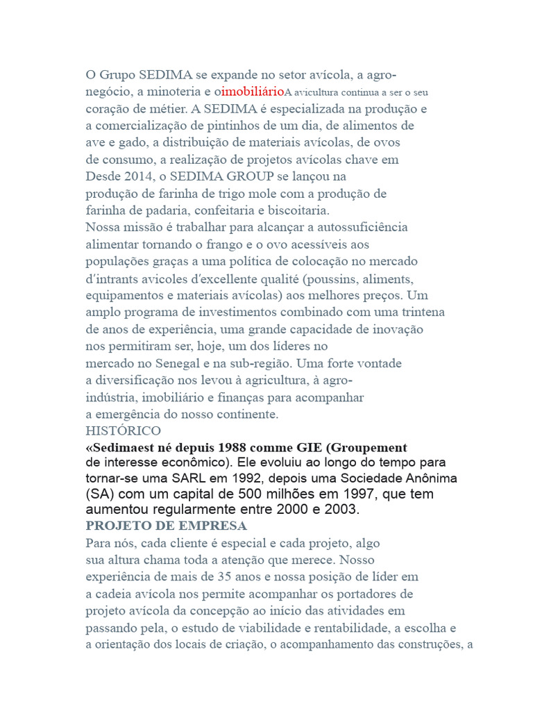O Grupo SEDIMA | PDF | Avicultura | Senegal