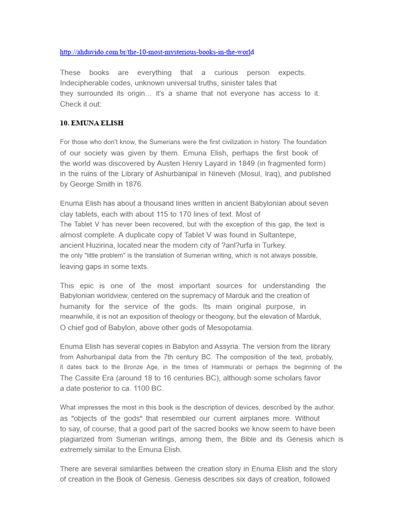 The 10 Most Mysterious Books in The World | PDF | Genesis Creation ...