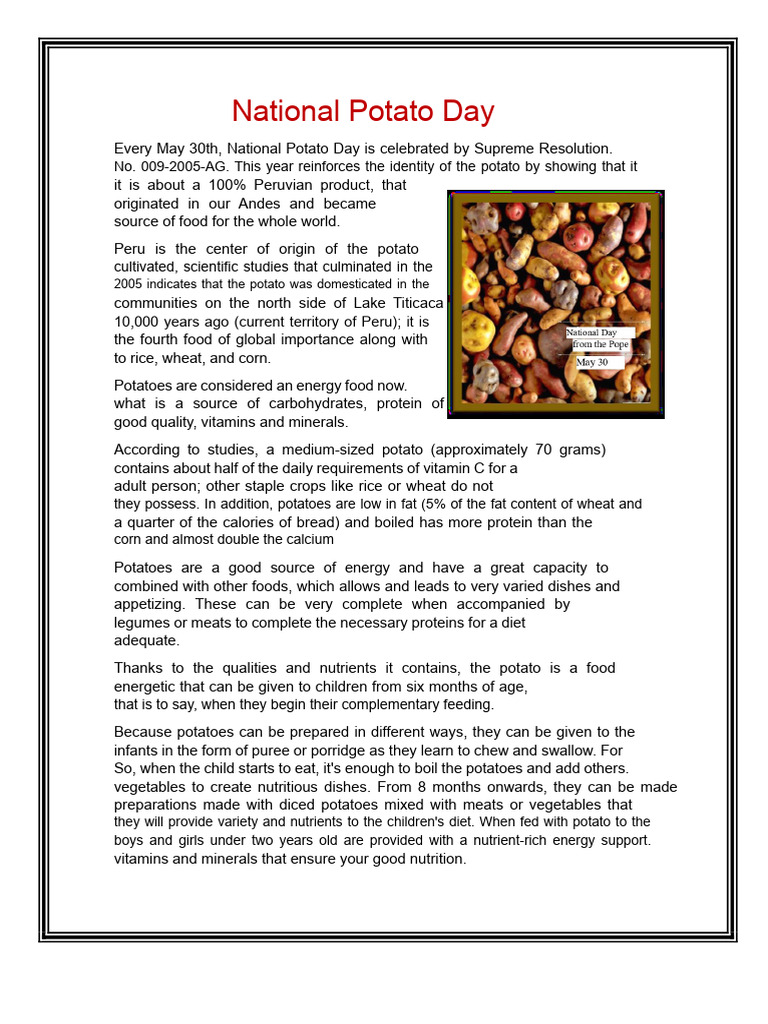 National Potato Day: Celebrating Peru's Heritage | PDF | Potato | Foods