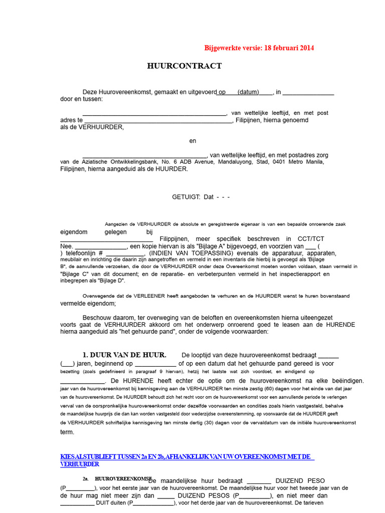 ADB Standaard Huurovereenkomst - 18 Februari 2014 | PDF