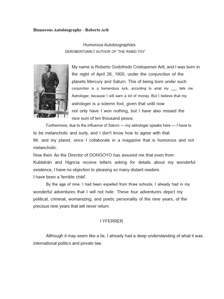 Humorous Autobiography of Roberto Arlt | PDF