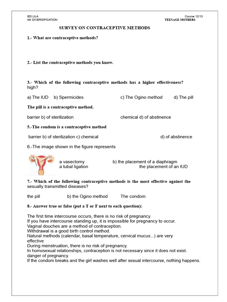 Teenage Mothers' Contraceptive Survey | PDF