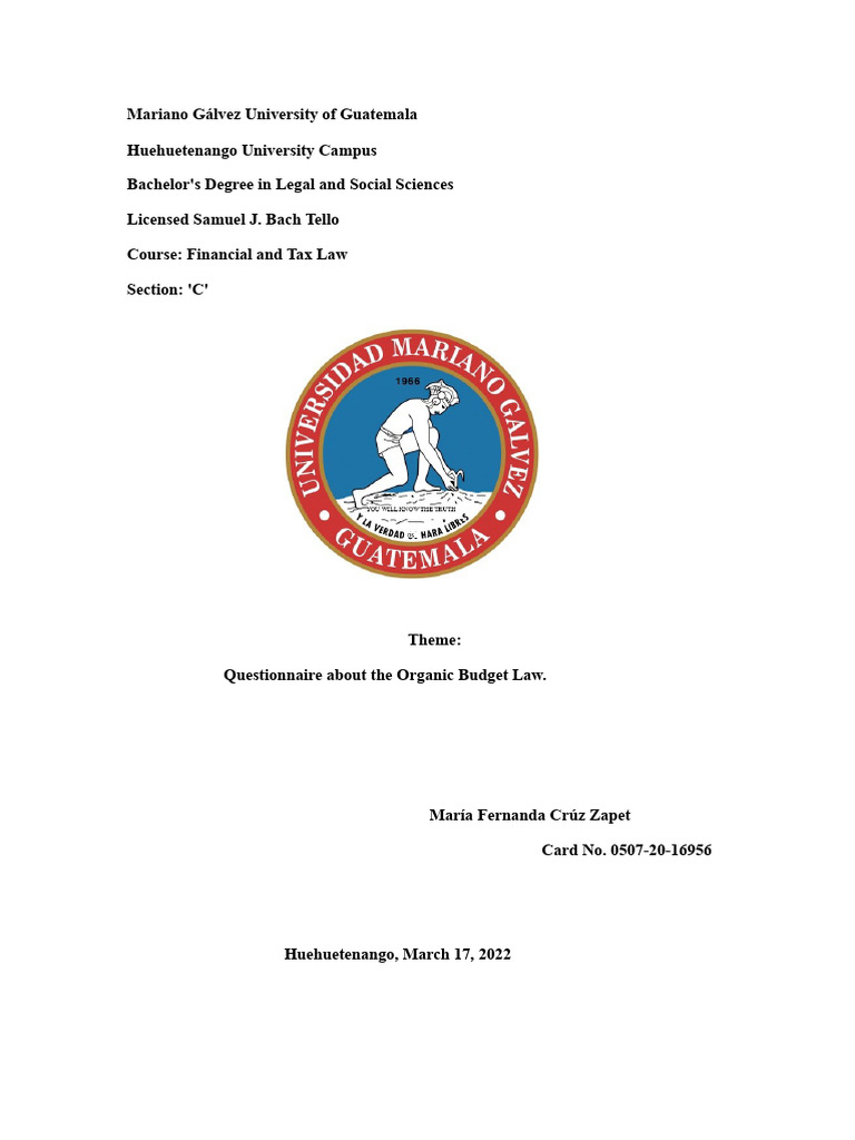 Questionnaire On The Organic Law of The Budget | PDF | Budget | Expense