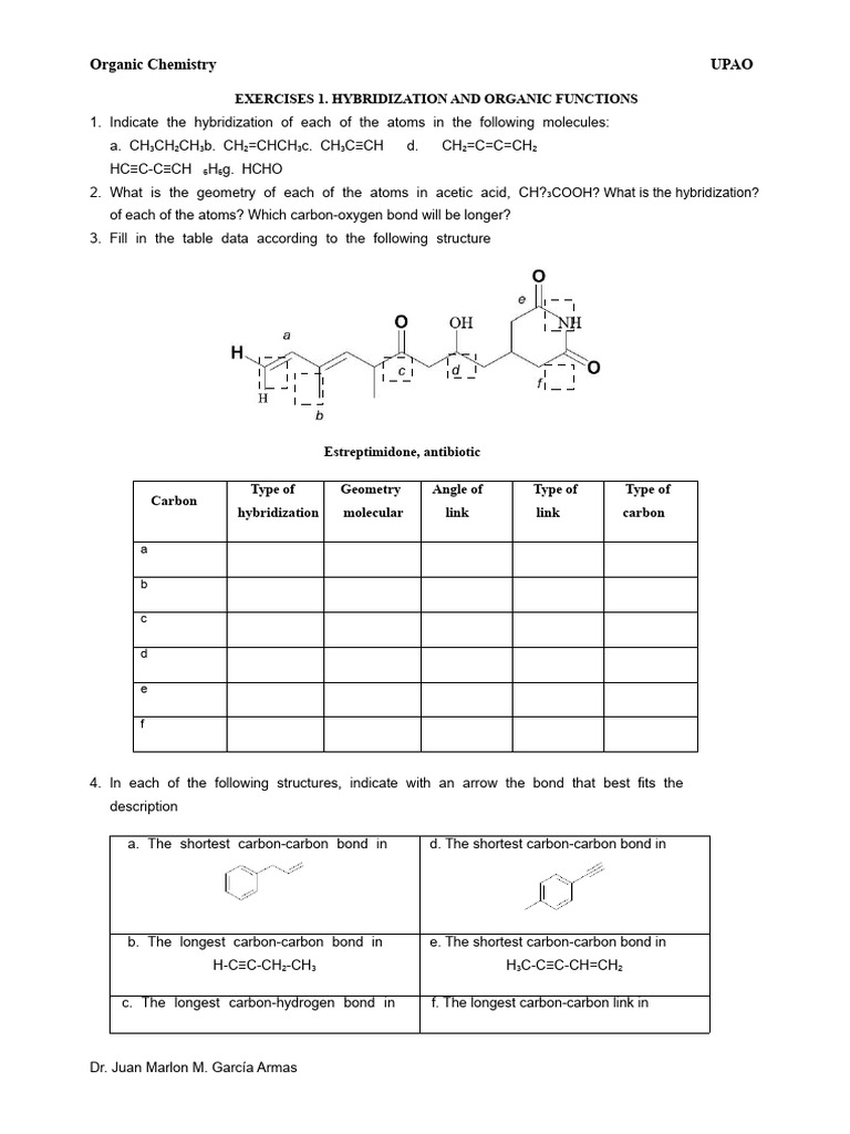 Exercises 2. Hybridization and Functionality | PDF | Chemical Bond ...