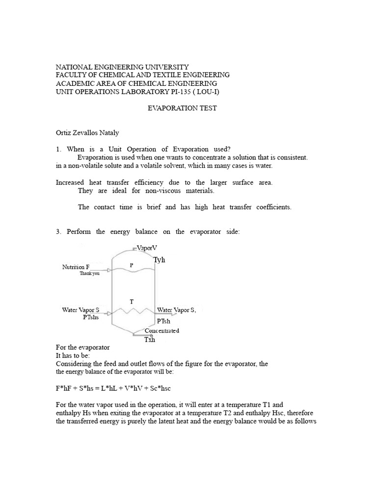 Evaporation Test in Chemical Engineering | PDF | Evaporation | Heat ...