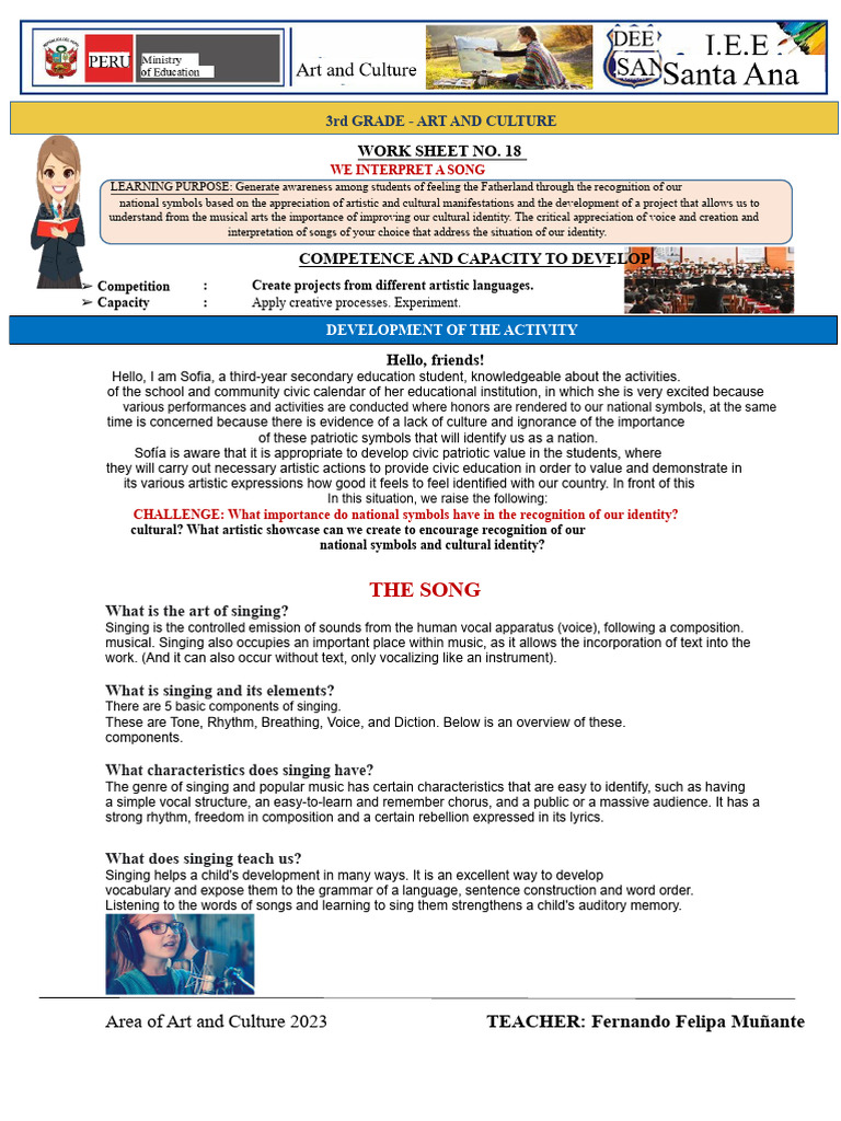 Work Sheet No. 18 We Interpret A Song 2023 | PDF | Singing | Human Voice