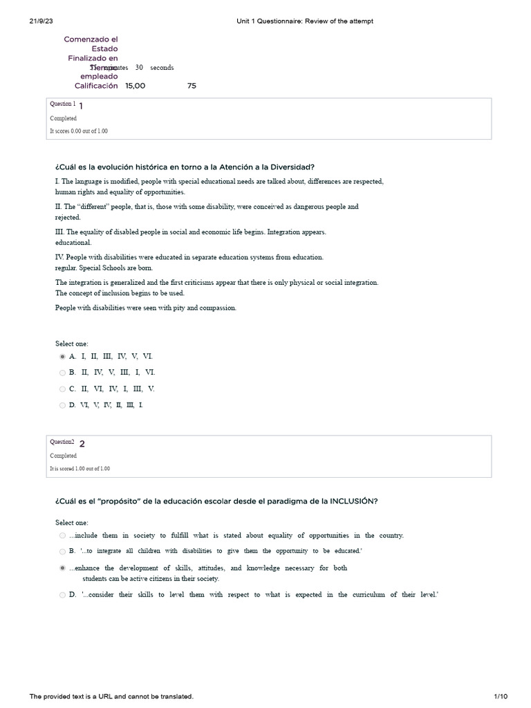 Questionnaire Unit 1 - Review of The Attempt | PDF | Cognition | Learning