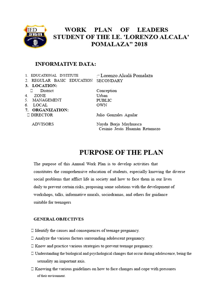 Work Plan For School Leaders | PDF | Violence | Teenage Pregnancy