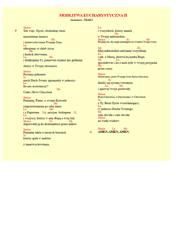 Modlitwa Eucharystyczna II - Anamneza - Wzór I PDF | PDF