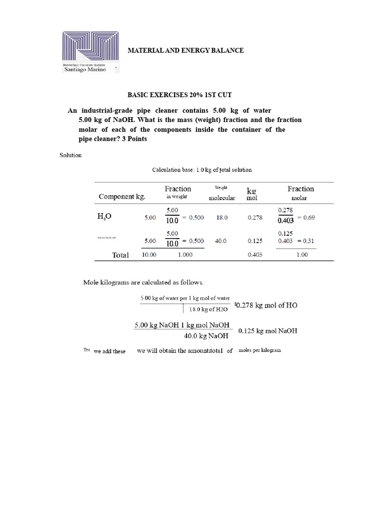 Activity 2 Basic Mass Balance Exercises | PDF | Mole (Unit) | Methane