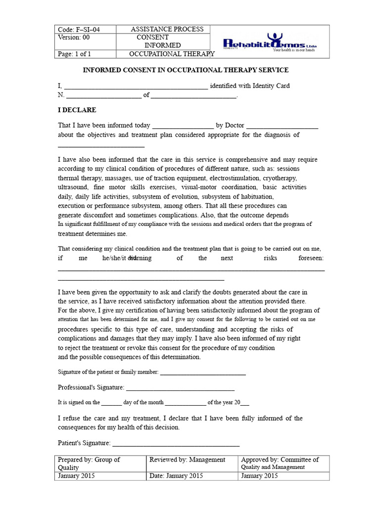Informed Consent Occupational Therapy | PDF | Informed Consent | Therapy