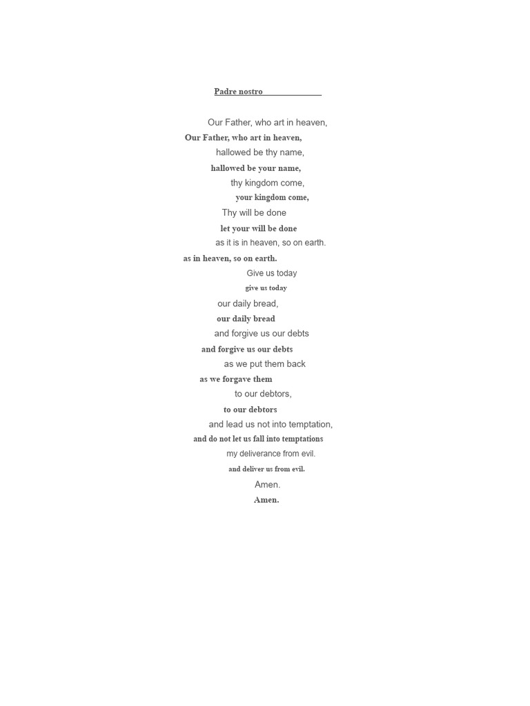Italian Our Father Prayer Text | PDF
