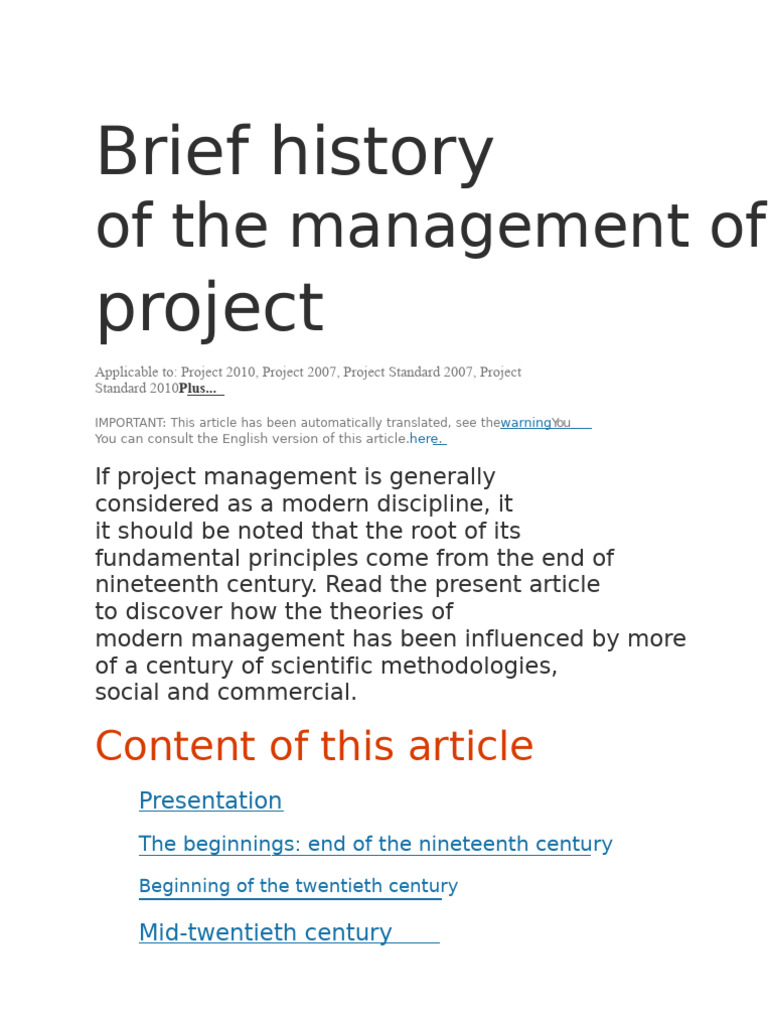 History of Project Management Evolution | PDF | Project Management ...