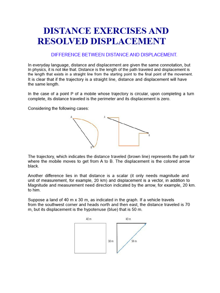 Solved Exercises On Distance and Displacement | PDF | Speed | Velocity