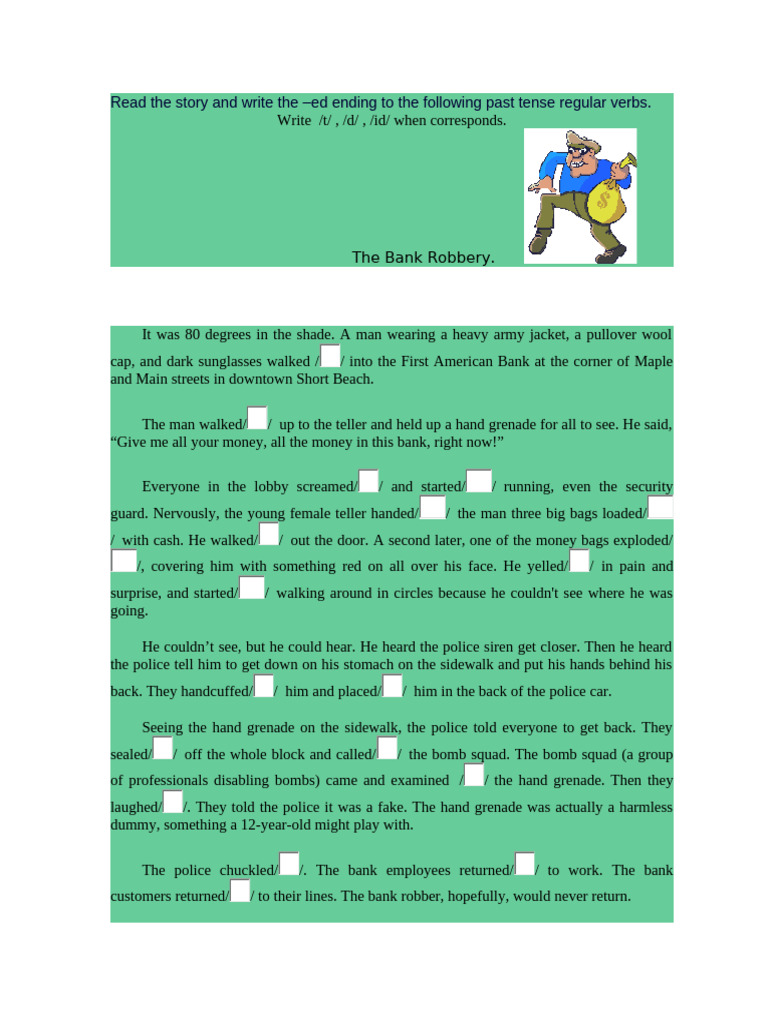 Bank Robbery - Past Tense Endings | PDF