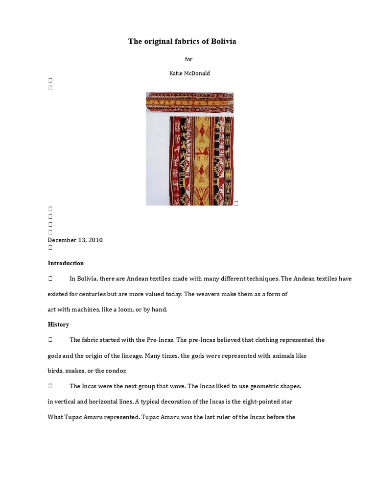 Reports - The Fabrics of Bolivia | PDF | Textiles | Weaving