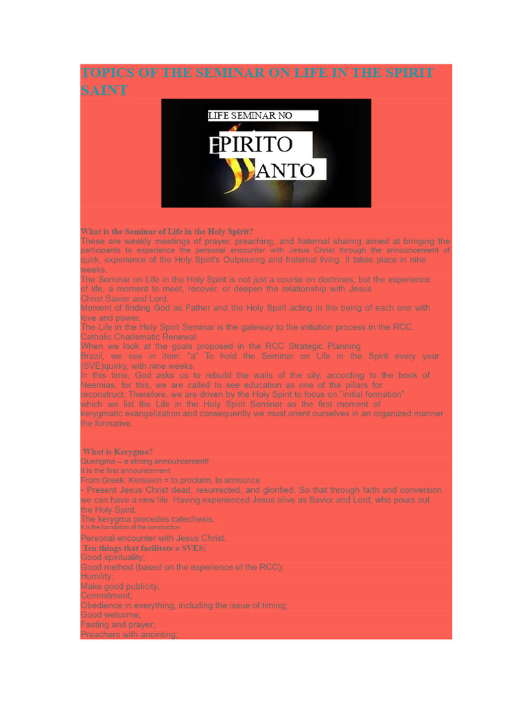 Themes of The Seminar On Life in The Holy Spirit | PDF | Jesus | Saul