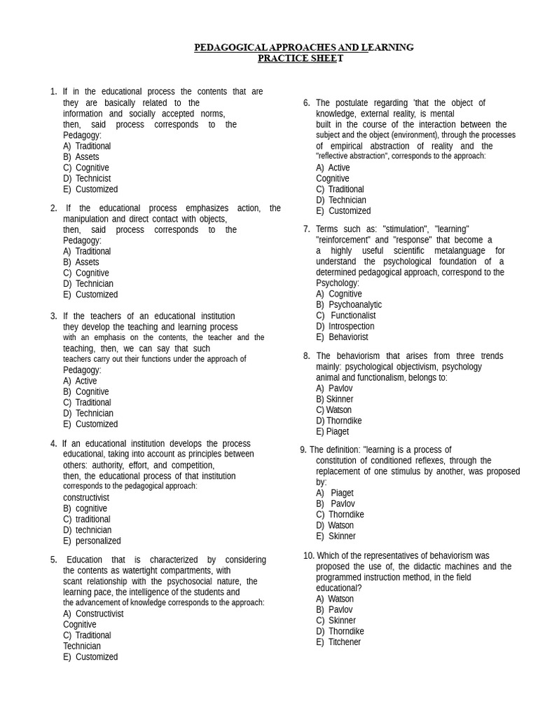 Pedagogical Approaches in Education | PDF | Behaviorism ...