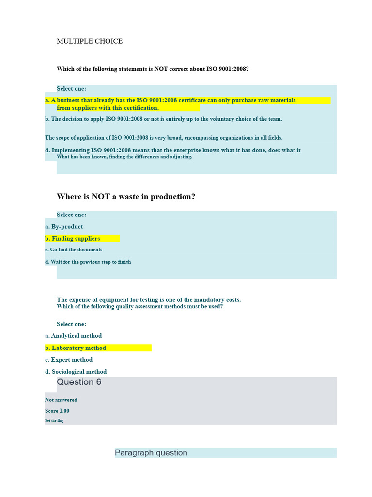 Quality Management Quiz | PDF | Quality Management | Quality (Business)