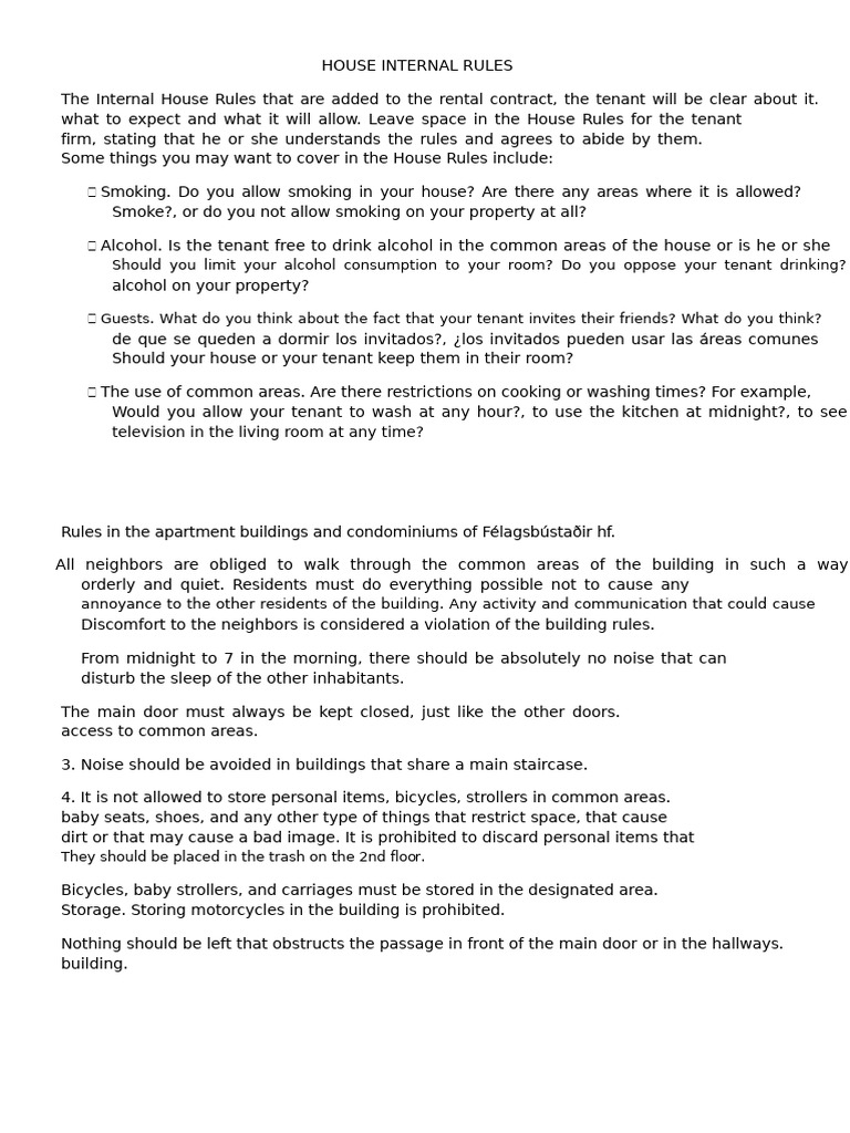 Essential House Rules for Tenants | PDF | Apartment | Condominium
