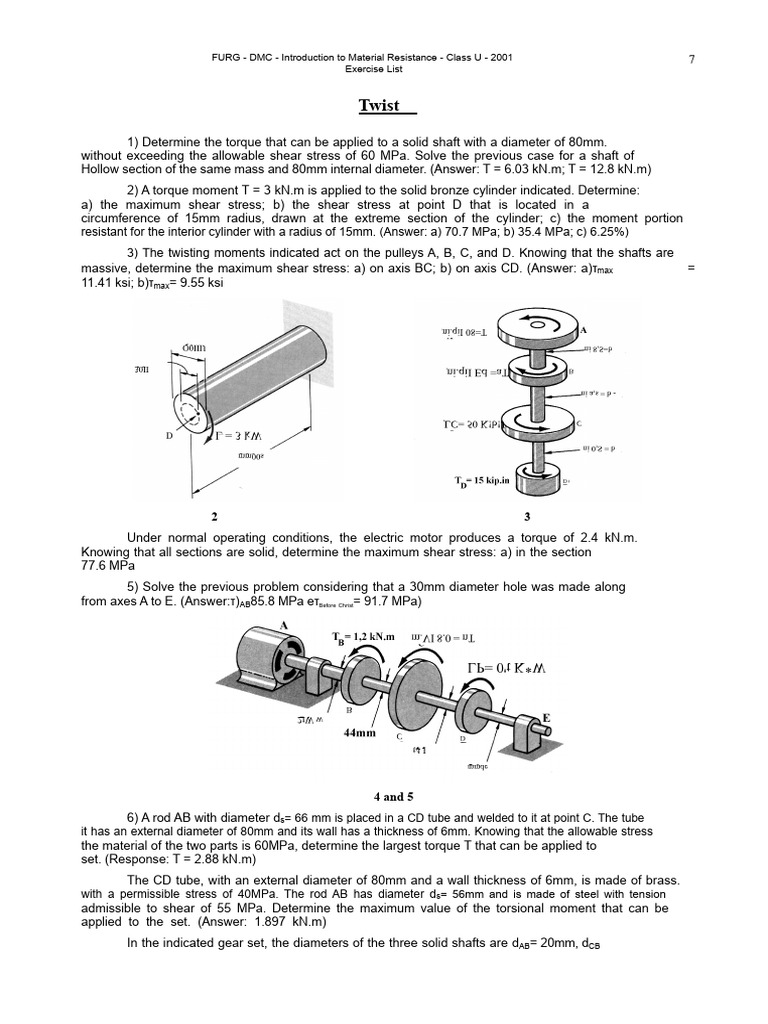Twisting Exercises Formulas | PDF | Stress (Mechanics) | Gear