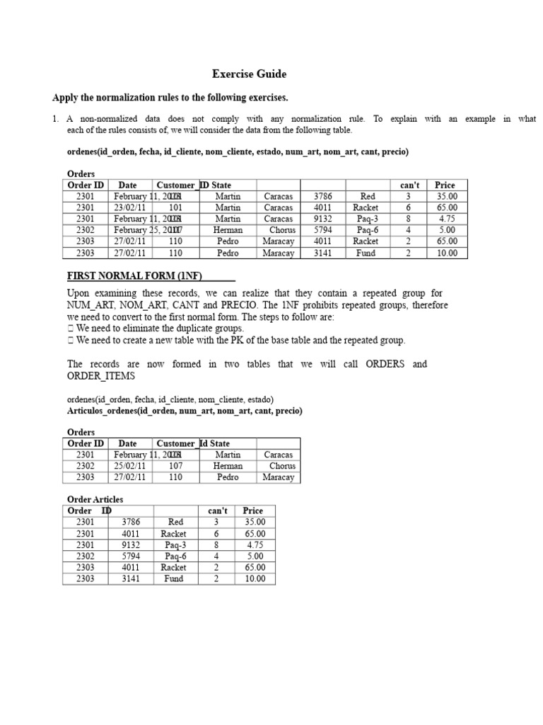 Normalization Exercises | PDF | Information Technology Management | Data Management