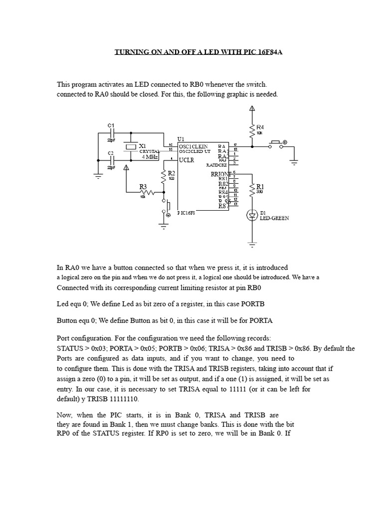 Turning On and Off An LED With PIC 16f84a | PDF | Computer Architecture ...