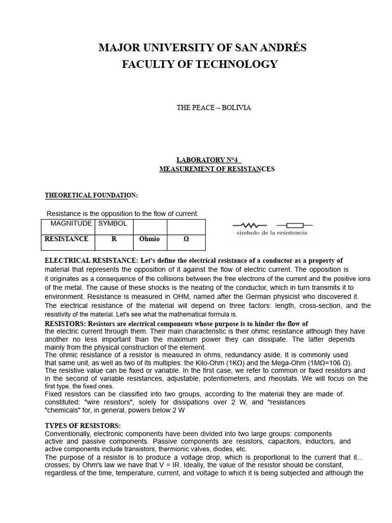 LABORATORY N 4 A | PDF | Resistor | Electrical Resistivity And Conductivity
