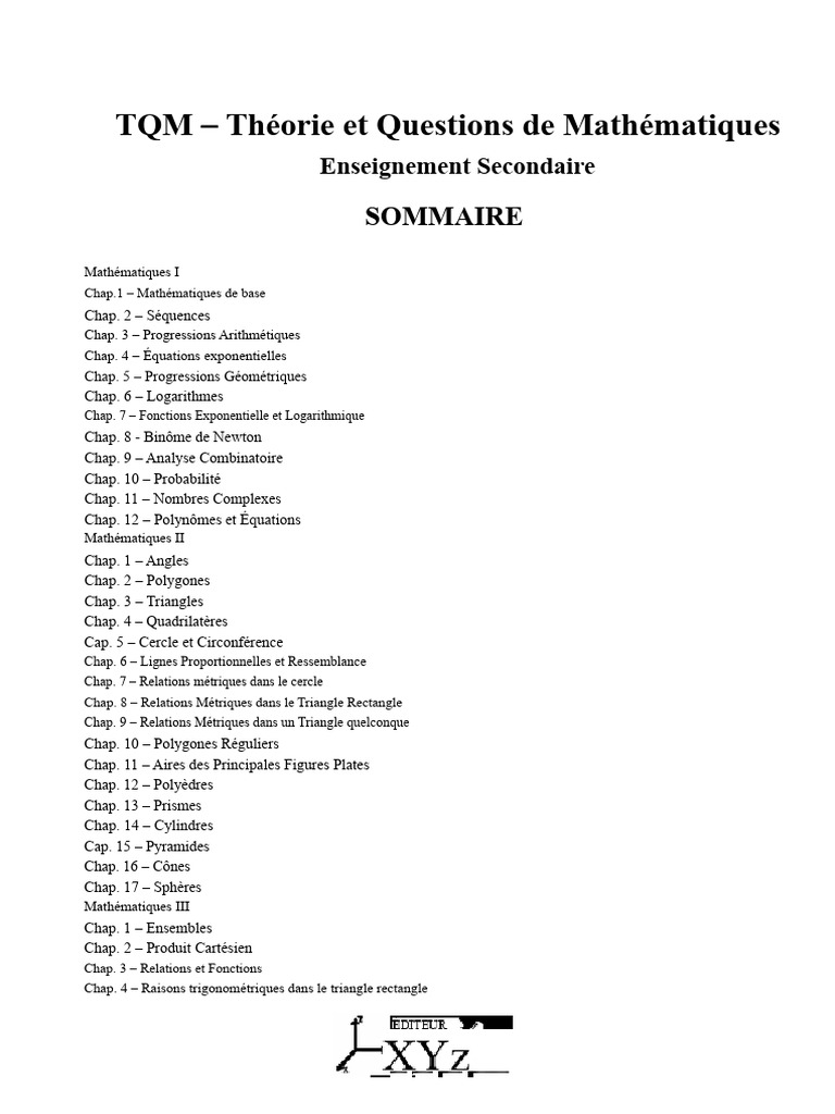 TQM - Théorie Et Questions de Mathématiques - Enseignement Secondaire | PDF