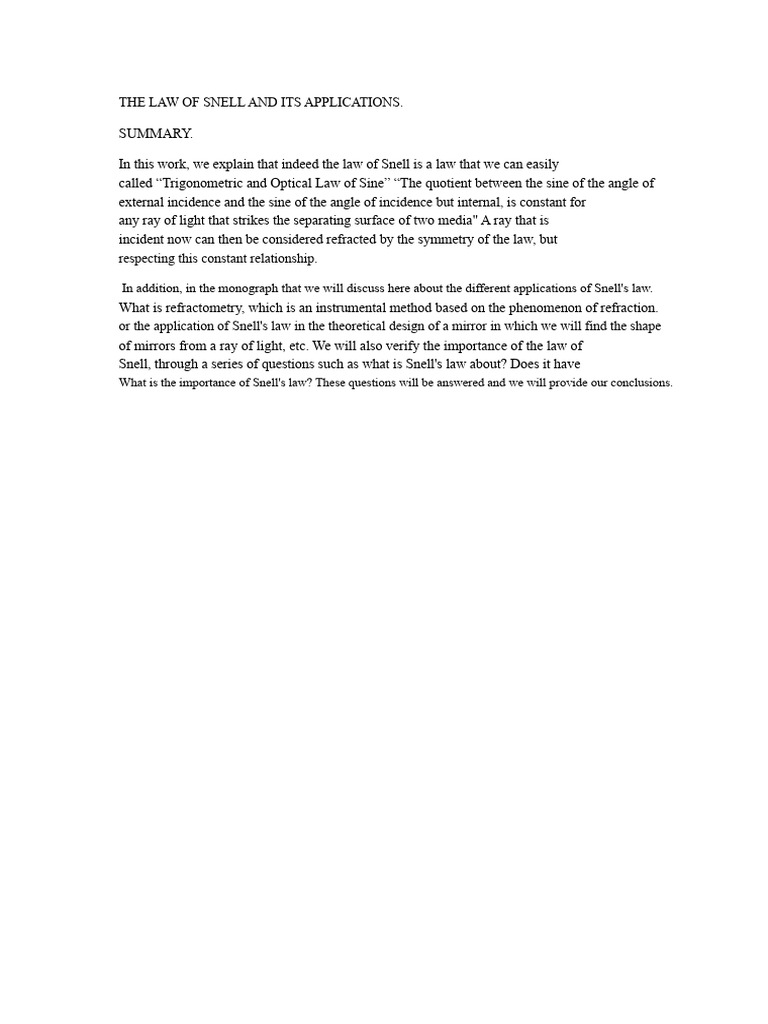 Williams Monograph On Snell's Law | PDF | Refraction | Refractive Index