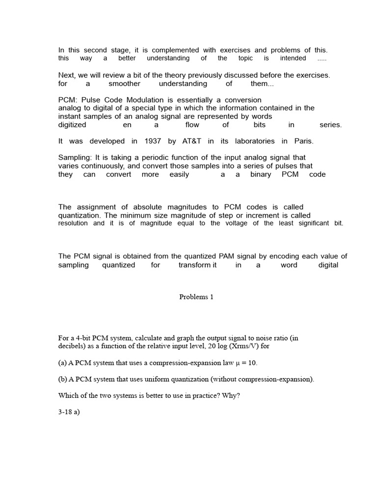 PCM Theory and Problem Solving Guide | PDF | Signal To Noise Ratio ...
