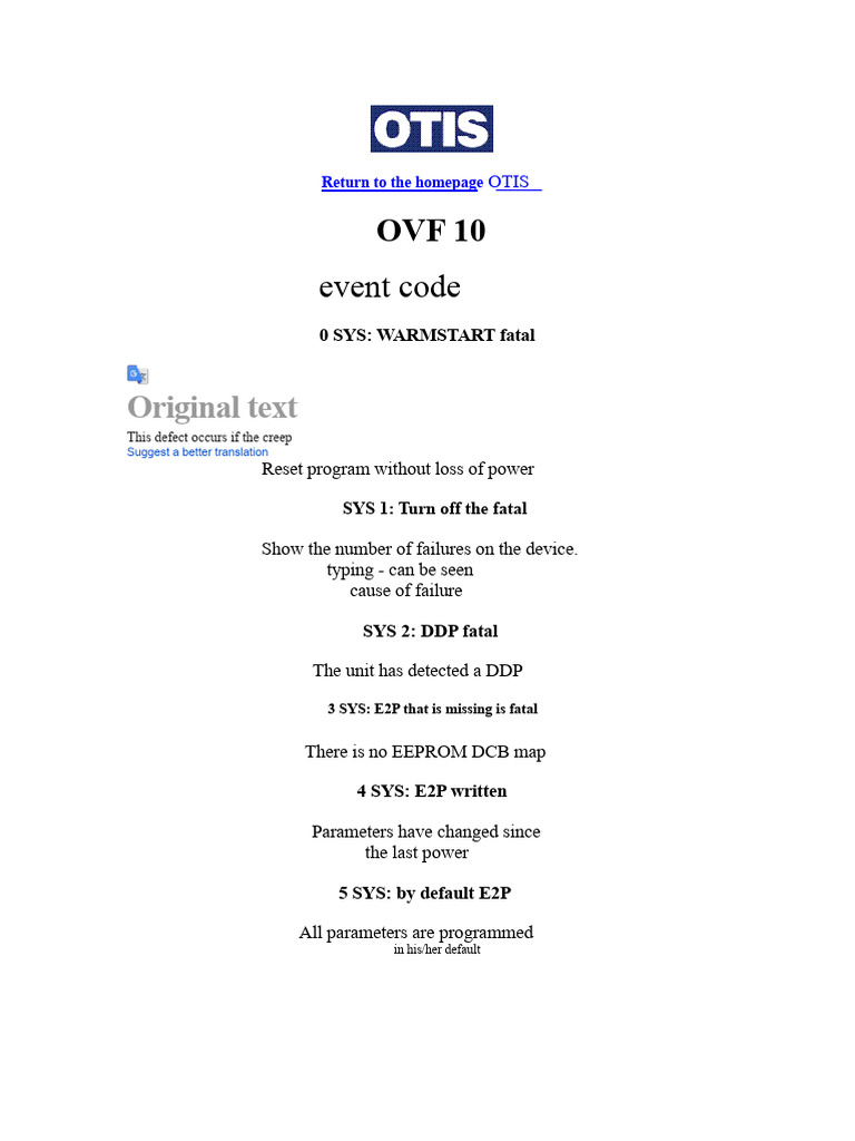 352494849-Failure Codes of Otis-Ovf10 | PDF | Power Supply | Direct Current