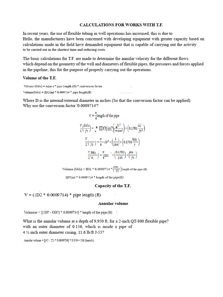 Calculations For Work With Flexible Pipe | PDF | Buoyancy | Pressure
