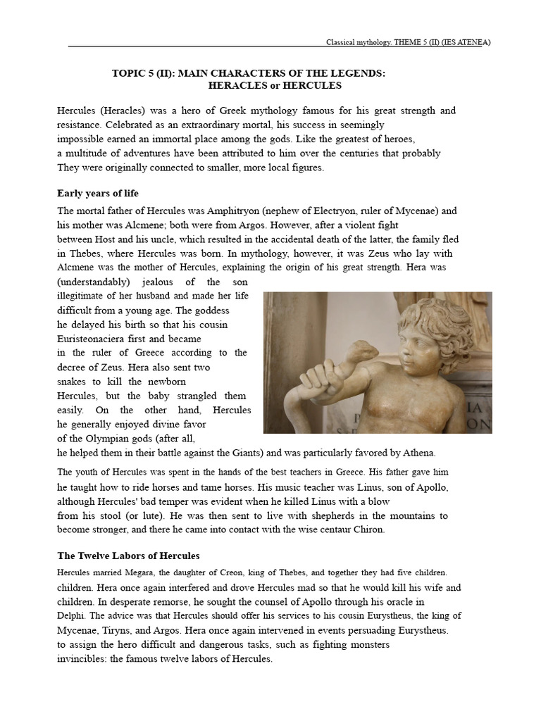 THEME 5 (II) - MAIN CHARACTERS OF THE LEGENDS - HERACLES or HERCULES ...