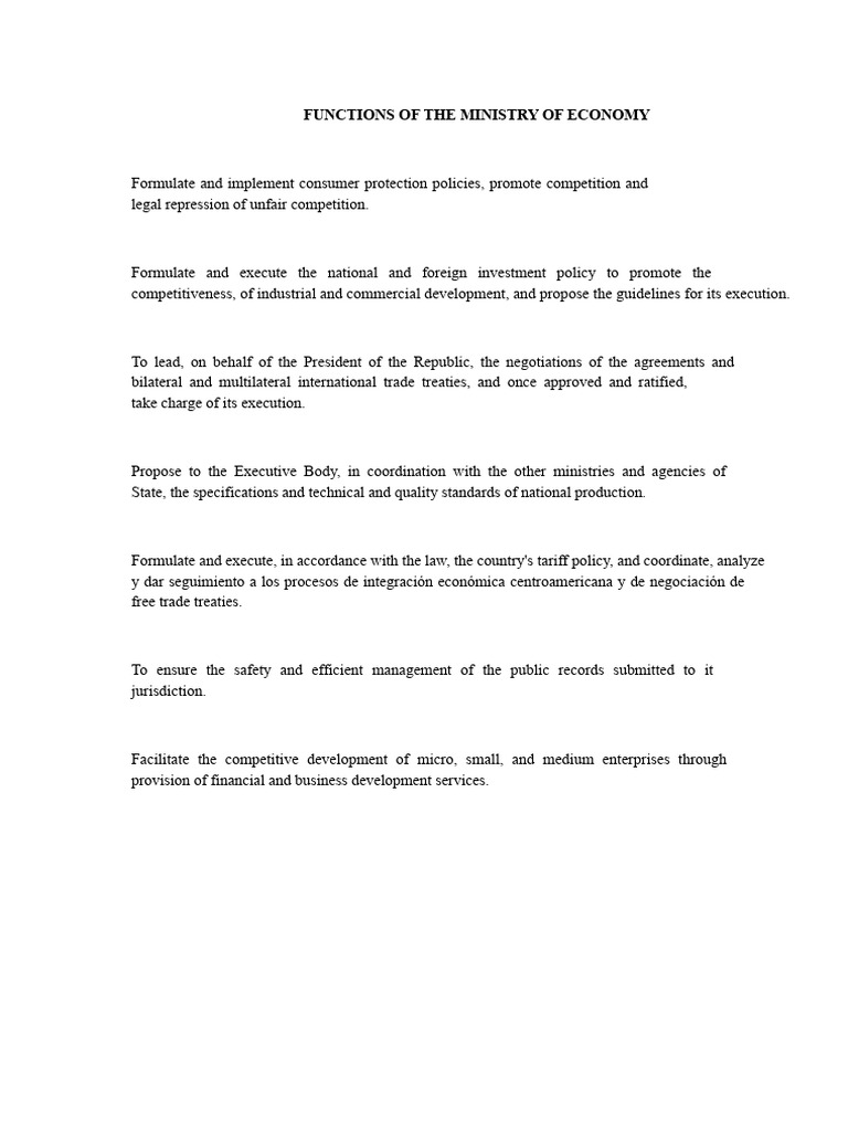 Functions of The Ministry of Economy | PDF
