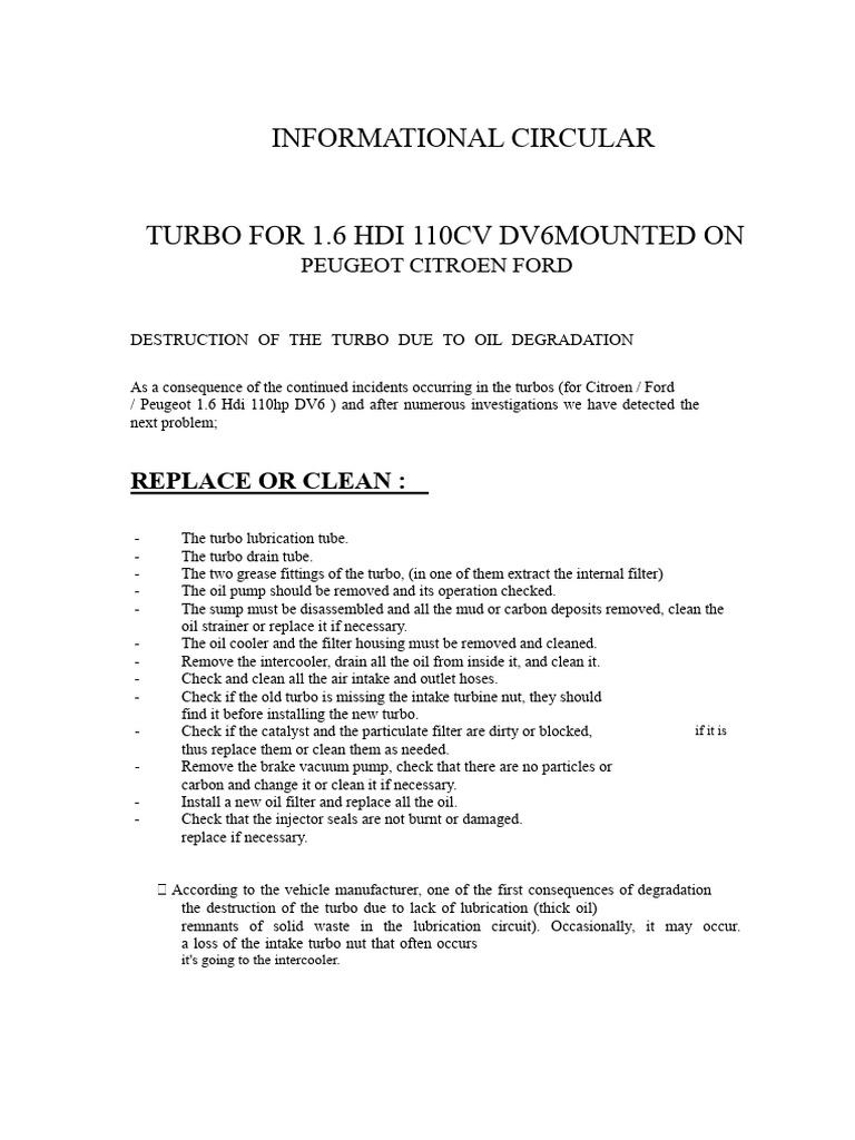 Turbo Report 1.6 Hdi 110HP DV6 Peugeot Citroen Mazda Ford | PDF ...