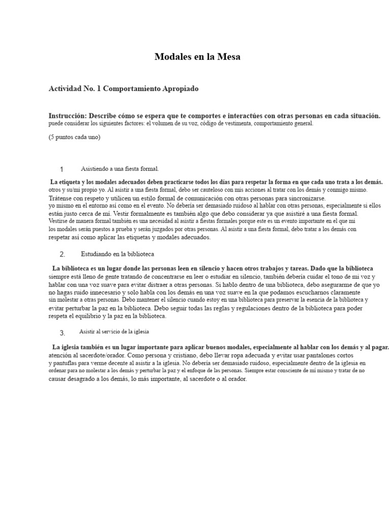 (Actividad) Modales en La Mesa | PDF | Etiqueta | Comportamiento