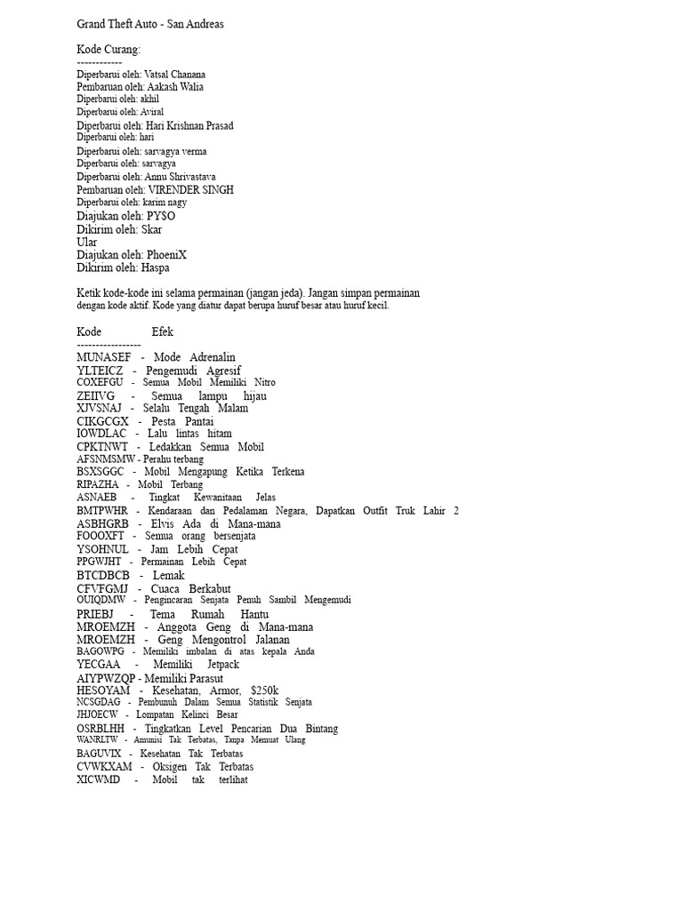 ABC Gta Grand Theft Auto Gta - San Andreas | PDF