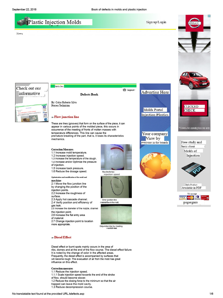 Book On Defects in Molds and Plastic Injection | PDF | Diesel Engine | Mold